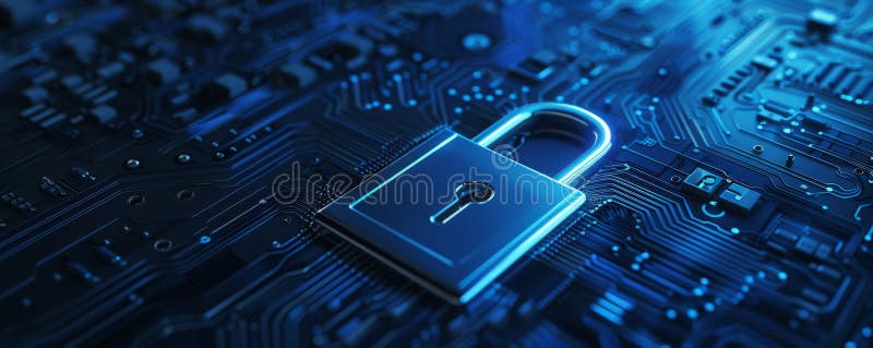 Digital Security Theme with a 3D Lock, Circuit Patterns, and Encrypted ...