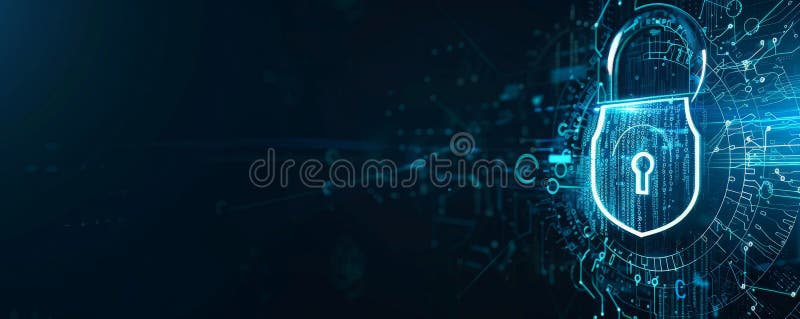 Digital Security Theme with a 3D Lock, Circuit Patterns, and Encrypted ...