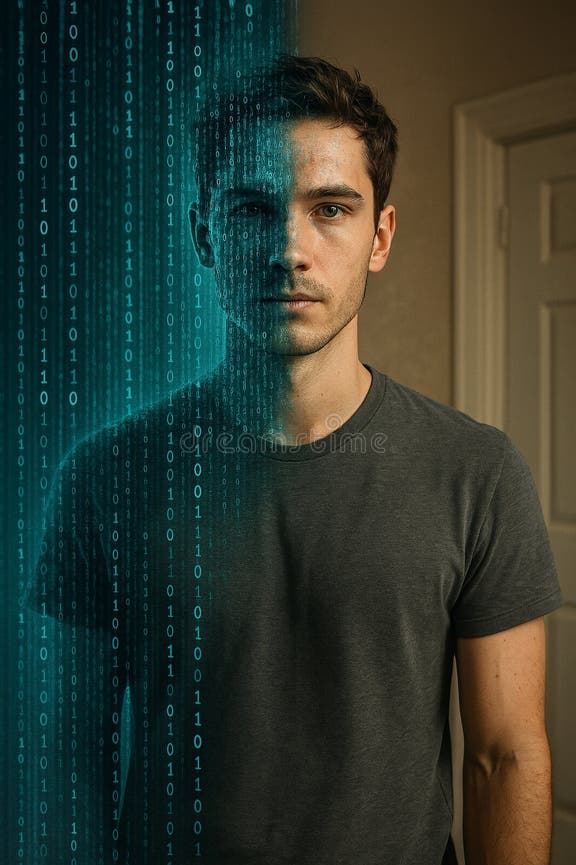 Digital Self Concept with Code and Human Fusion Stock Illustration ...