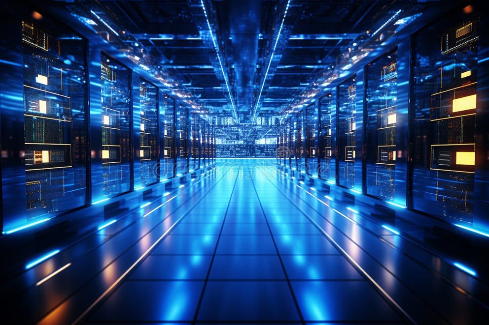 Digital Server Room Data Center with Rows of Hard Drives 3d Rendering ...