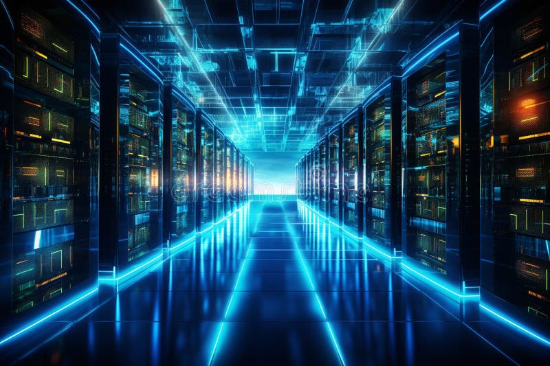 Digital Server Room Data Center with Rows of Hard Drives 3d Rendering ...