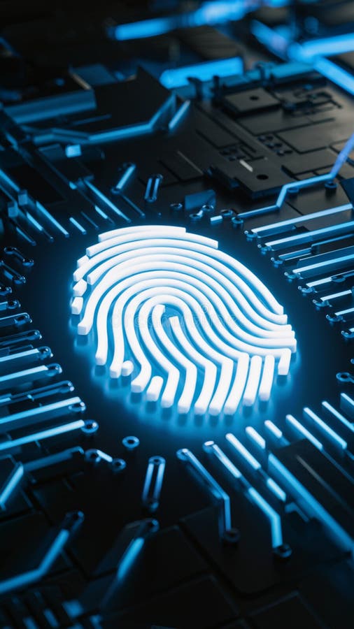 Digital Setting with 3D Fingerprint, Intricate Circuitry, Glowing Blue ...