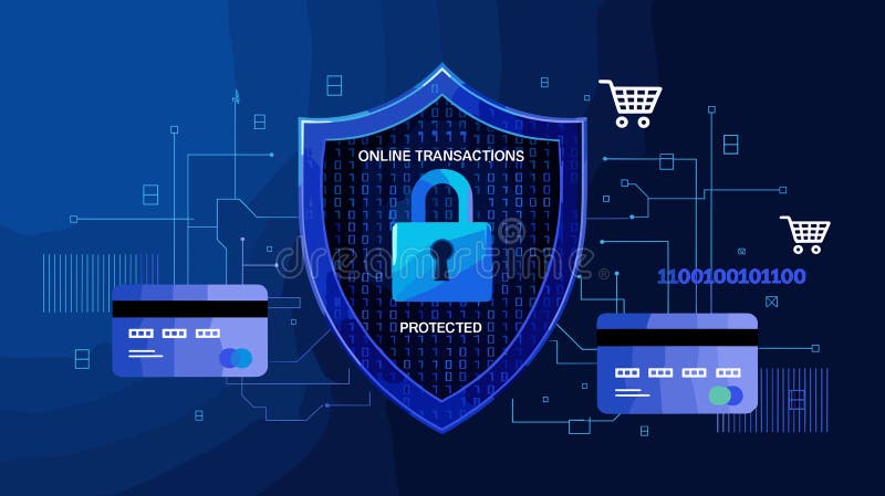 Digital Shield With Binary Code And Lock Icon Protecting Online Transactions Stock Vector