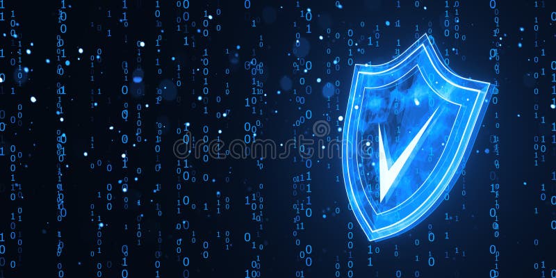 Digital Shield with Checkmark Against Binary Code Backdrop. 3D Rendering Stock Illustration ...