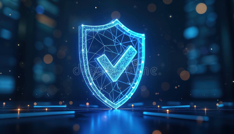 Digital Shield with Checkmark Symbol. Shows Approved Tech Protection ...