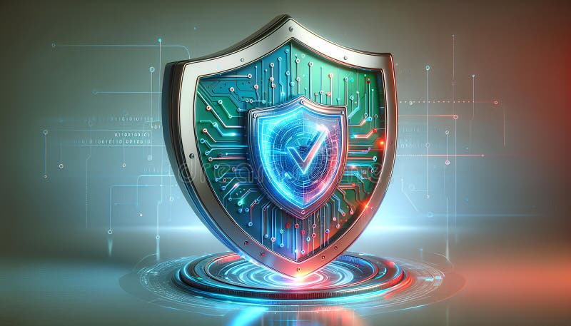 Digital Shield with Circuit Board Design Representing Advanced ...