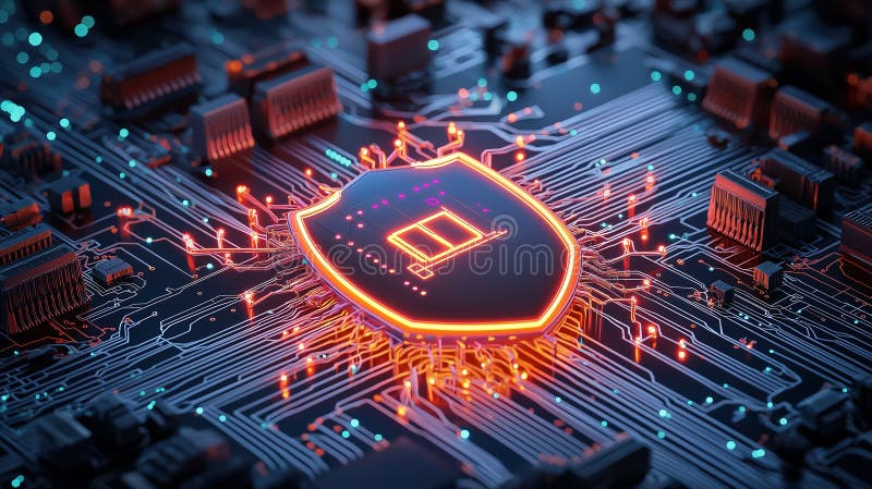 Digital Shield on Circuit Board Representing Cybersecurity Protection ...