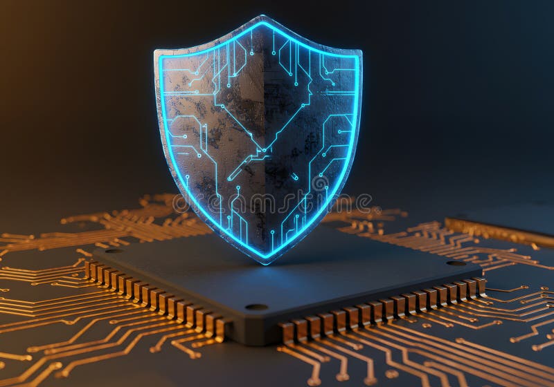 Digital Shield on Computer Chip Stock Illustration - Illustration of ...