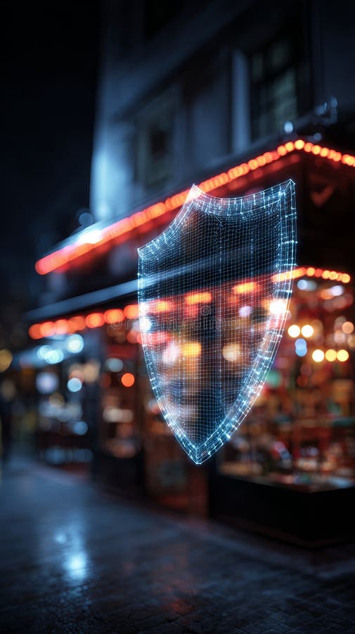 Digital Shield Cybersecurity Data Protection Technology Night City Neon ...