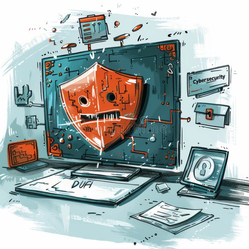 Digital Shield and Devices Illustration Stock Image - Image of secure ...