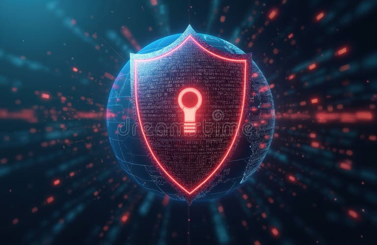 Digital Shield Emblem Protects Global Network from Cyber Threats ...