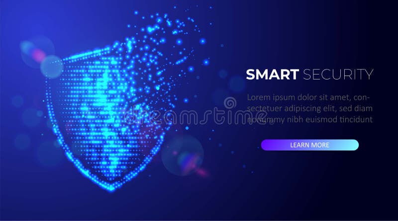 Digital Shield Formed from Points of Light. Blue Glowing Particle ...