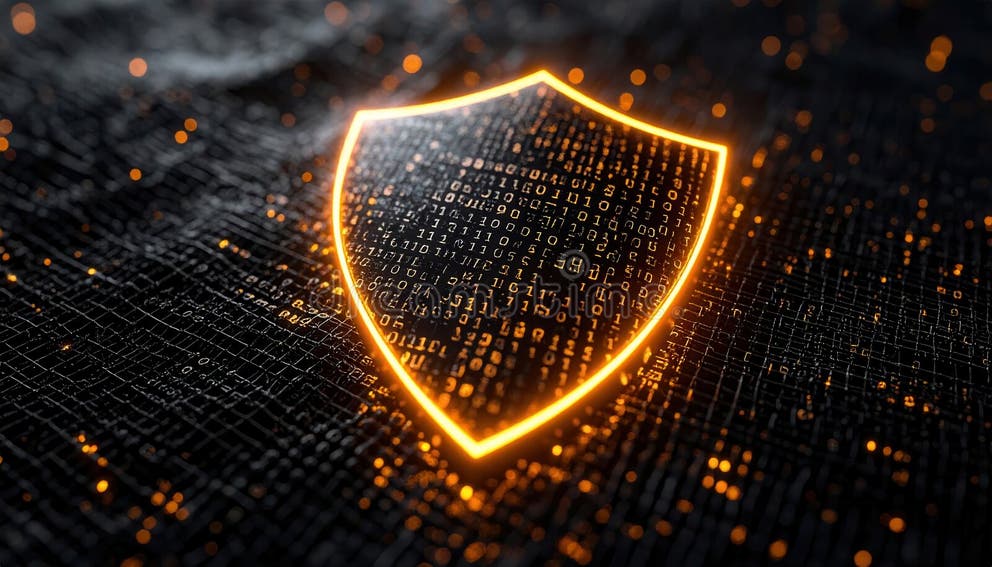 Digital Shield with Glowing Outline and Binary Code Inside Stock Illustration - Illustration of ...