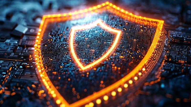 Digital Shield Glowing Over a Microchip Background Representing ...