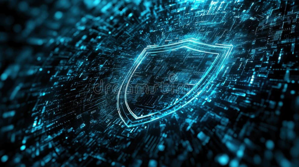Digital Shield Glows Blue Amidst Complex Network Background. Security ...