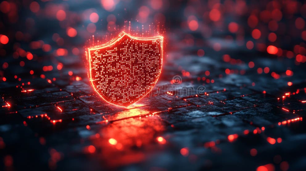 A Digital Shield Glows in Red Against a Dark Background, Symbolizing ...