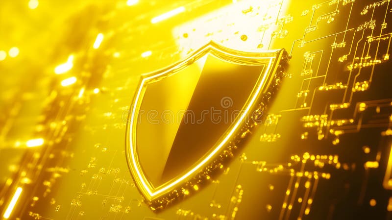 Digital Shield on a Golden Circuit Background, Highlighting Cyber ...