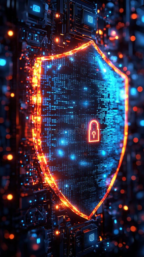 A Glowing Digital Shield Symbol with a Padlock Representing Secure Data ...