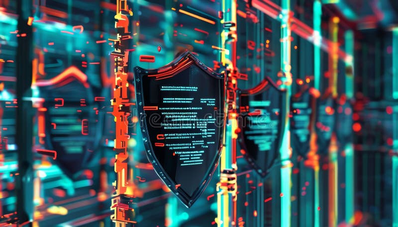 A Digital Shield in a High-tech Server Environment Symbolizes ...