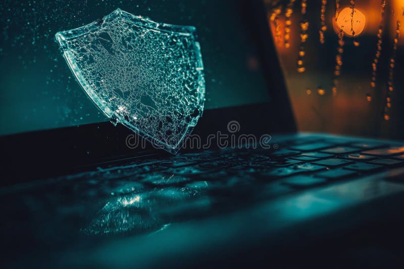 Digital Shield Icon Breaking through Laptop Keyboard Display Effect ...