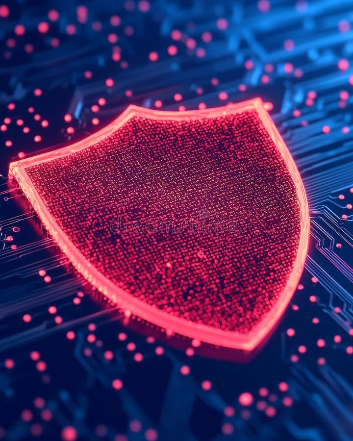 Digital Shield Icon on Circuit Background Stock Illustration ...