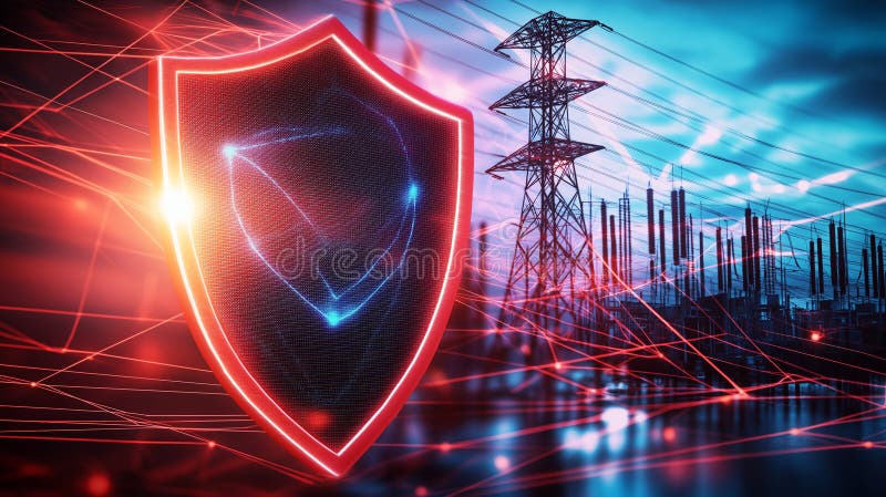 Digital Shield Icon Representing High Voltage Protection Surrounded by ...