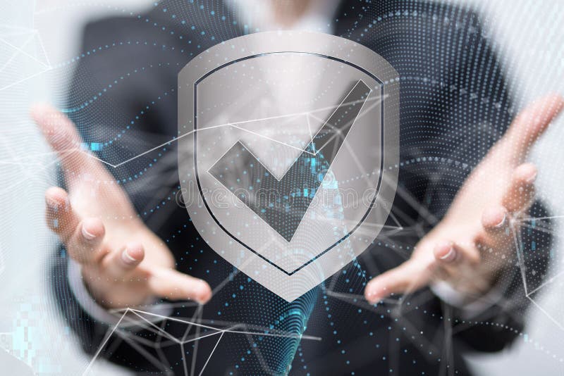 Digital Shield Icon between Two Hands - Cybersecurity of Network ...