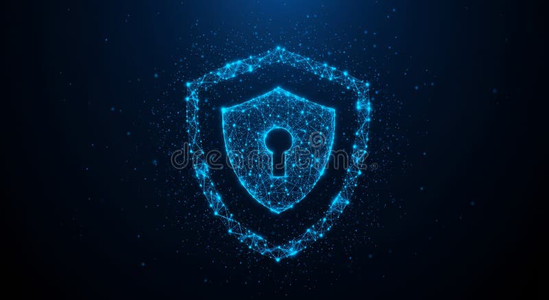 Digital Shield with Keyhole Securing Data on Dark Blue Background Stock ...