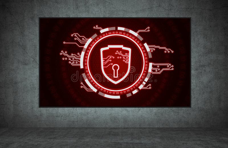 Digital Shield with Lock and Mother Board Hologram on Virtual Screen ... Digital Shield with Lock and Mother Board Hologram on Virtual Screen ...