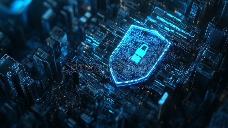 Digital Shield and Lock Symbolizing Cybersecurity in Futuristic ...