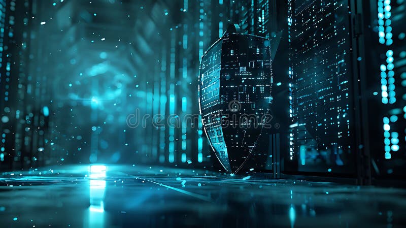 A Digital Shield Protecting a Server Room Stock Illustration ...