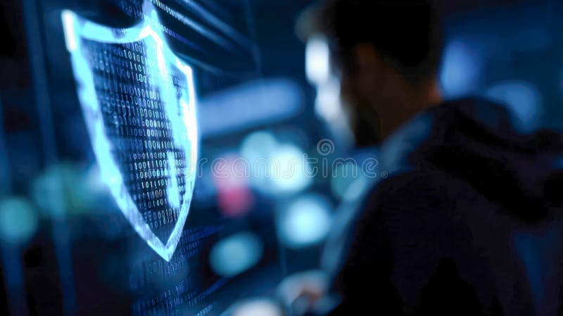 Digital Shield Made of Blue Binary Code, Symbolizing Cybersecurity ...