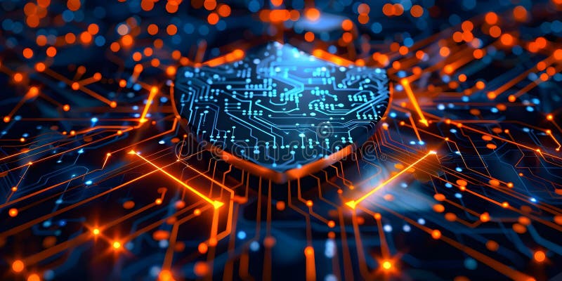 A Digital Shield Made of Interconnected Circuits Symbolizes Cyber ...