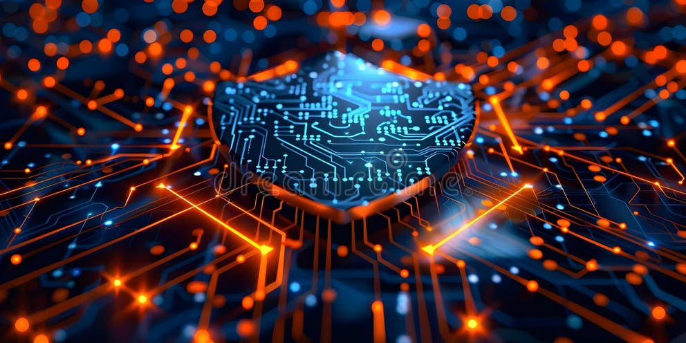 A Digital Shield Made of Interconnected Circuits Symbolizes Cyber ...