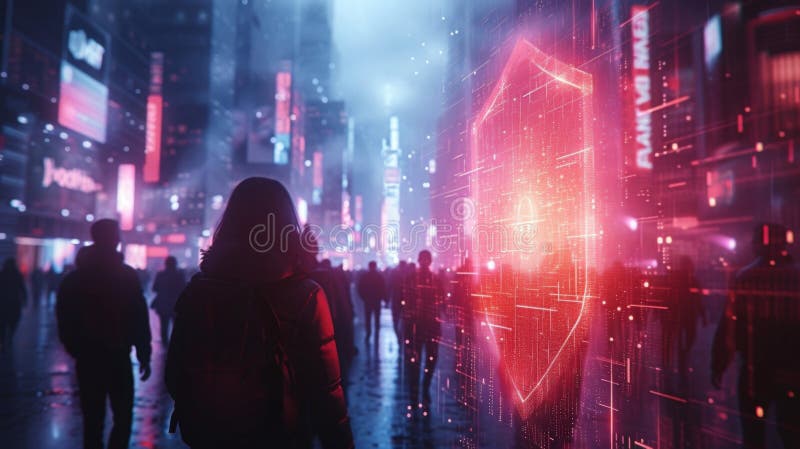 A Digital Shield with Multiple Layers Surrounds a Group of People ...