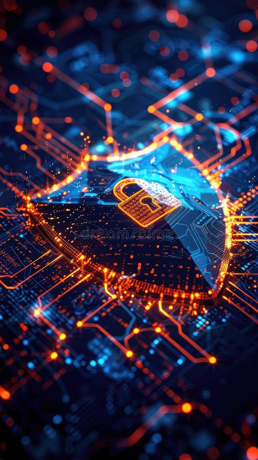 Digital Shield with Padlock and Data Lines Representing Advanced ...