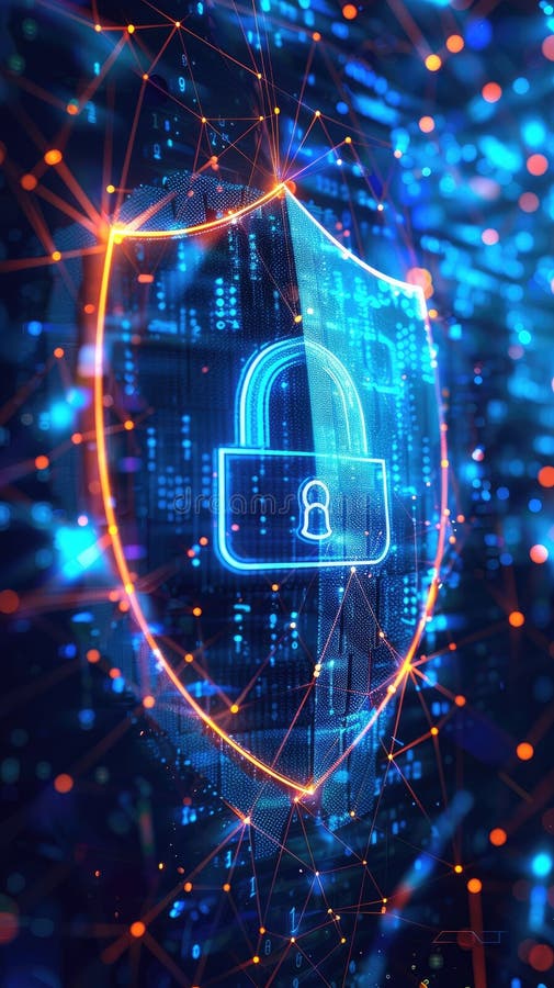 Digital Shield with Padlock and Data Lines Representing Advanced ...