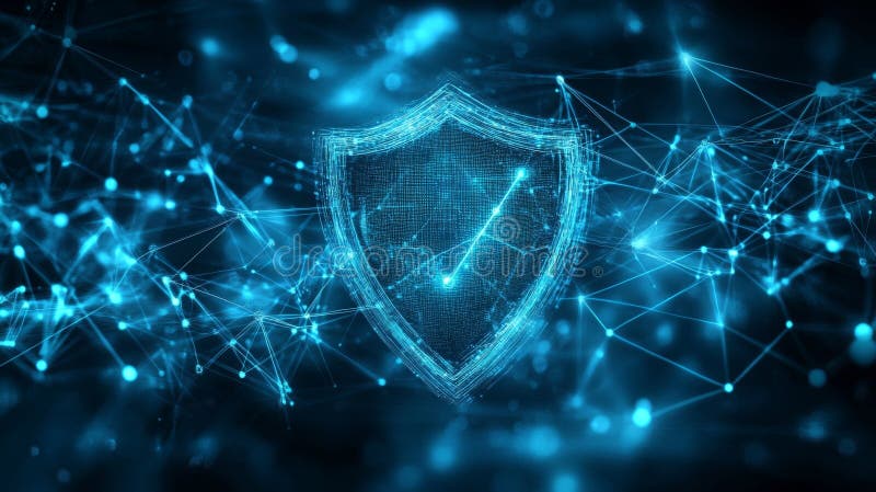 Digital Shield Protecting Data on Blue Network Background ...