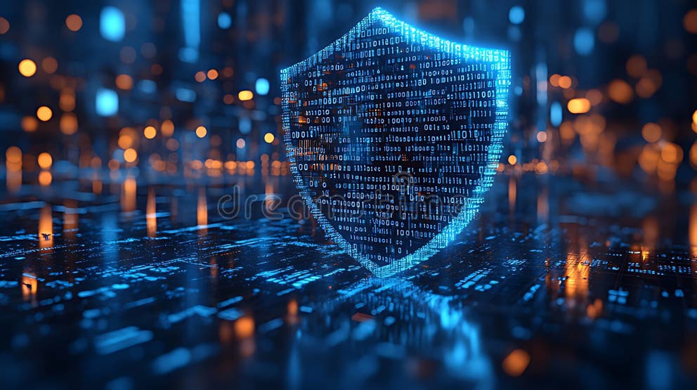 Digital Shield Protecting Data in Cyber City Stock Illustration ...