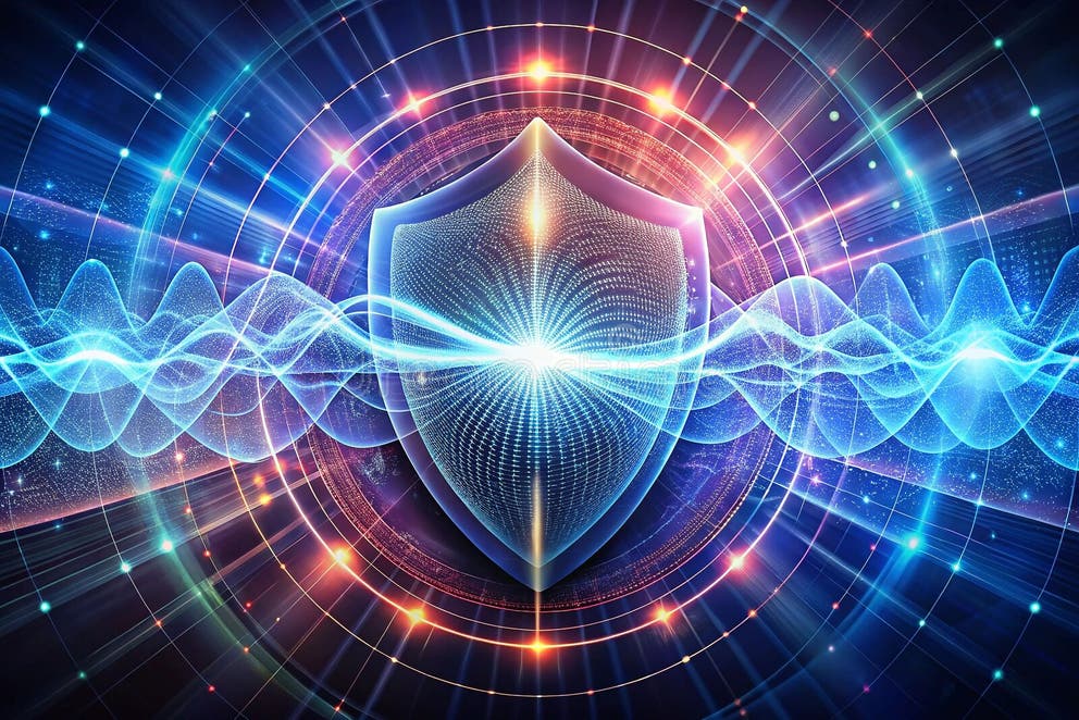 Digital Shield Protection, Abstract Waves, Glowing Circle, Network ...