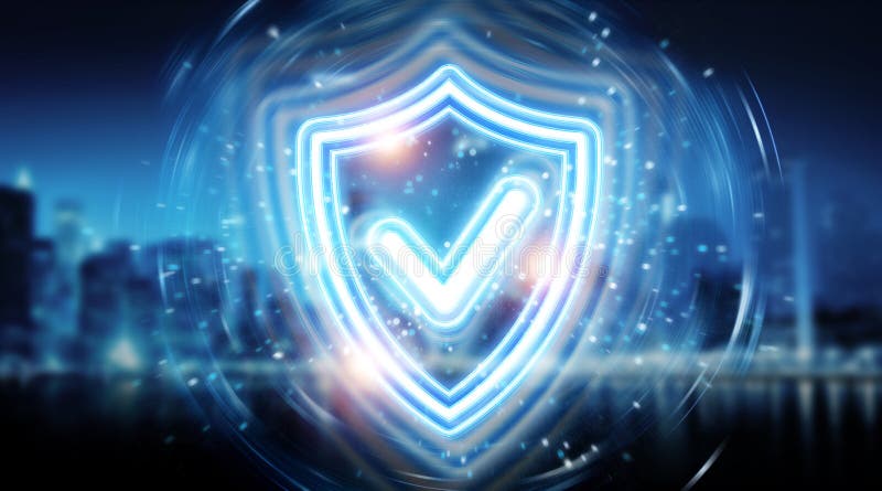 Digital Shield Protection Blue Holographic Interface 3D Rendering Stock ...