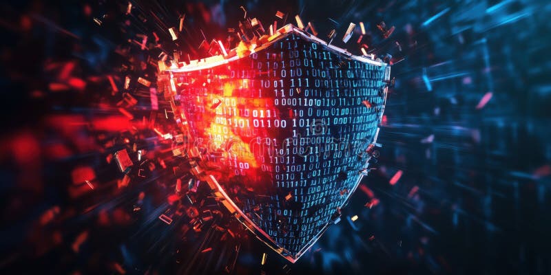 Digital Shield Representing Cybersecurity with Binary Code and Glowing ...