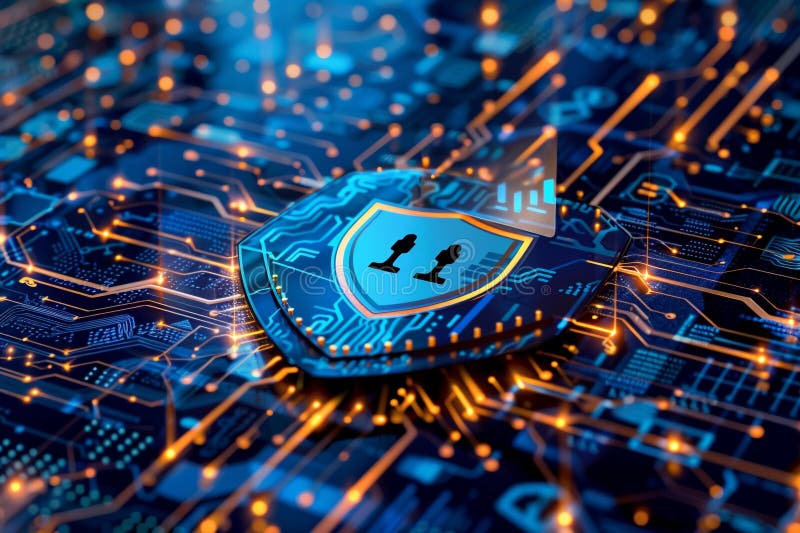 Cybersecurity Shield stock illustration. Illustration of circuit ...