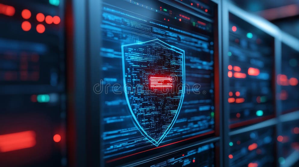 Digital Shield on Server Representing Cybersecurity Protection Stock ...
