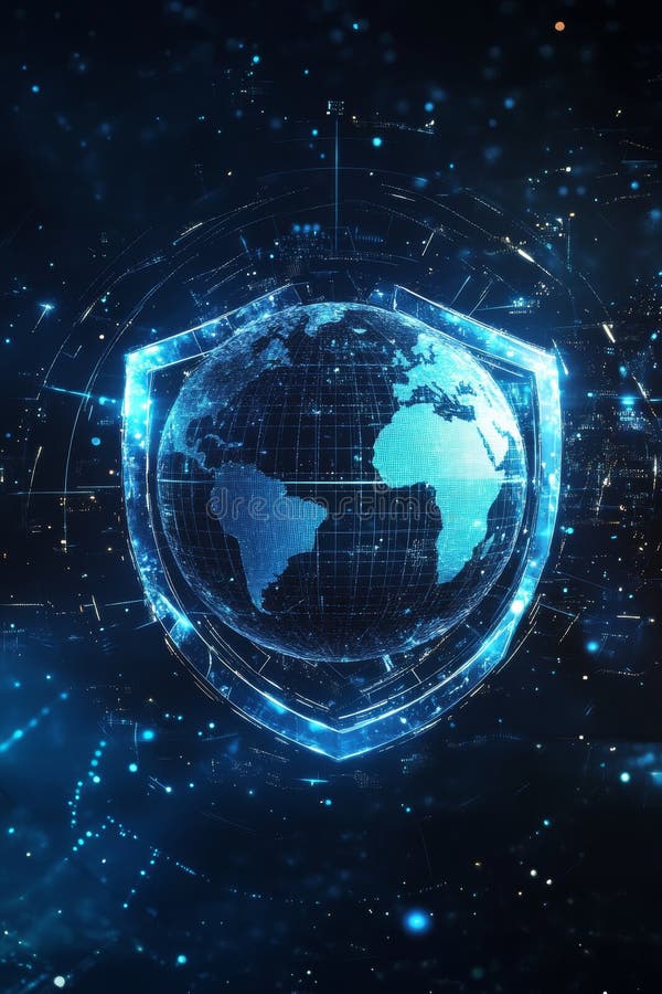 Digital Shield Surrounding Earth Representing Global Cybersecurity ...