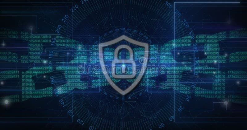 A Digital Shield Symbolizes Cybersecurity on a Blue Binary Code ...