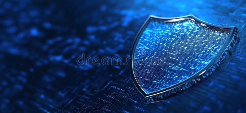 Digital Shield Symbolizing Cybersecurity and Data Protection in a Blue ...