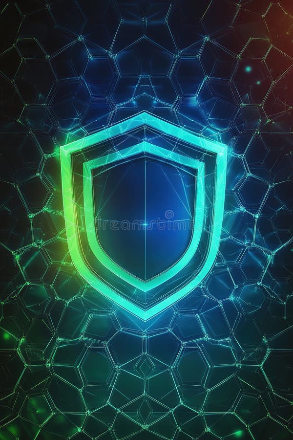 Digital Shield Symbolizing Cybersecurity in a Futuristic Network ...
