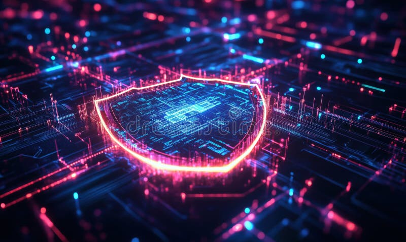 Digital Shield Symbolizing Cybersecurity in a Futuristic Technology ...