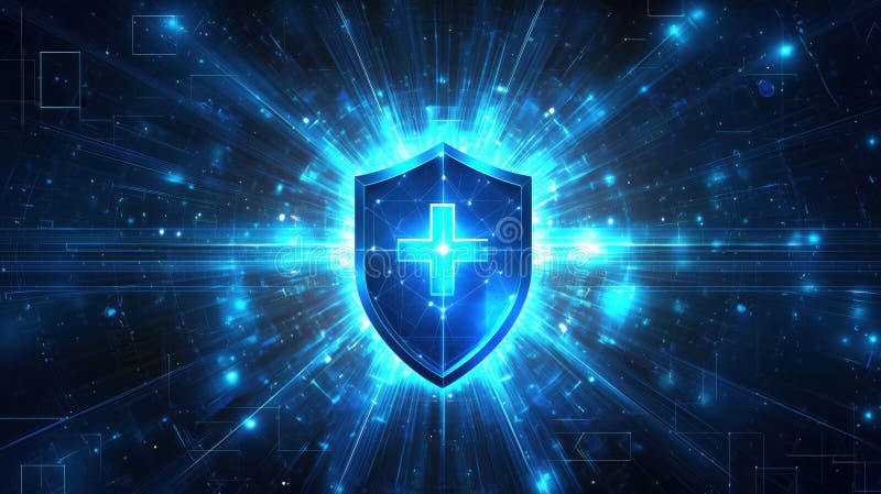 Digital Shield Symbolizing Cybersecurity and Protection with Glowing ...